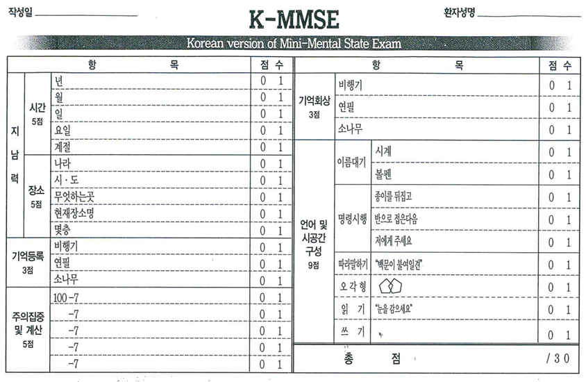[보충] 간이 인지기능검사: MMSE, CDR, GDS 검사 - Metamedic